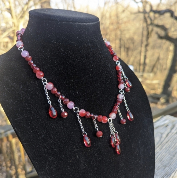 Hand Crafted | Jewelry | Handmade Red Glass Drop Necklace | Poshmark